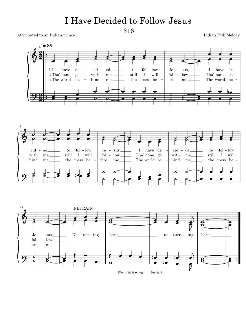 316 I Have Decided to Follow Jesus Sheet Music for Piano (SATB) easy ...