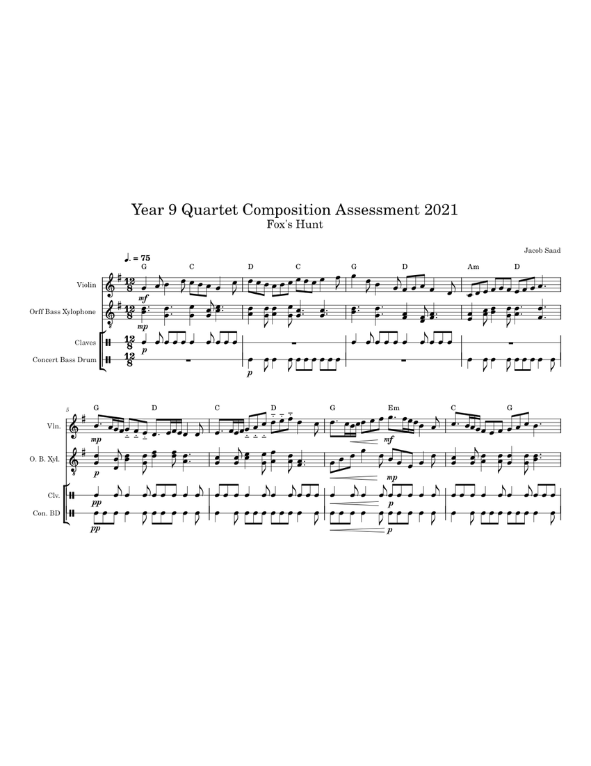 Saad Jacob Year 9 Quartet Composition Assessment 2021 Sheet music for ...