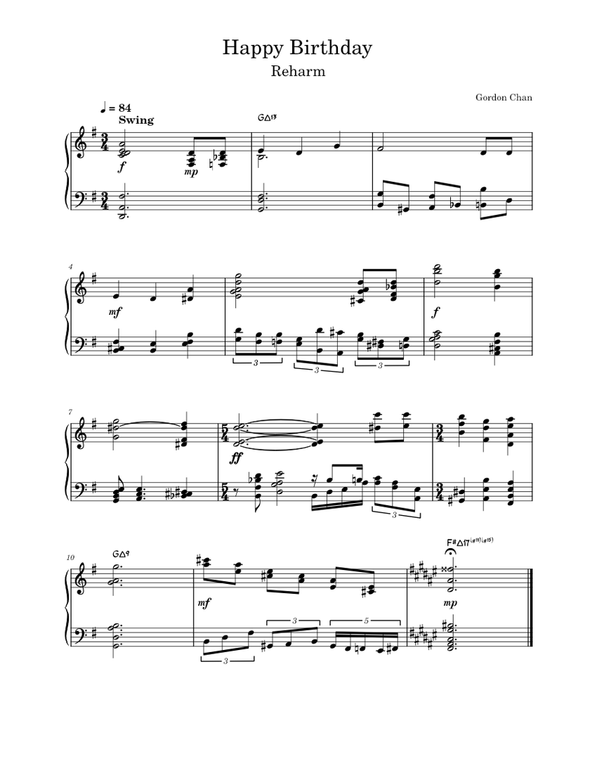 Happy Birthday Sheet Music with Chords for Piano (Solo) | MuseScore.com