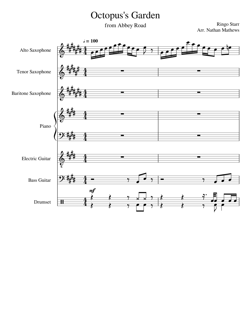 Octopus's Garden - The Beatles - For Saxophones and Rhythm Section ...