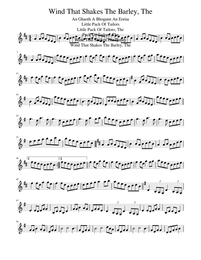 The Wind That Shakes The Barley Sheet Music for Piano (Solo) Easy ...