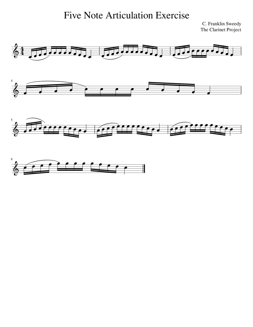 Five Note Articulation Exercise Sheet Music for Clarinet in b-flat ...