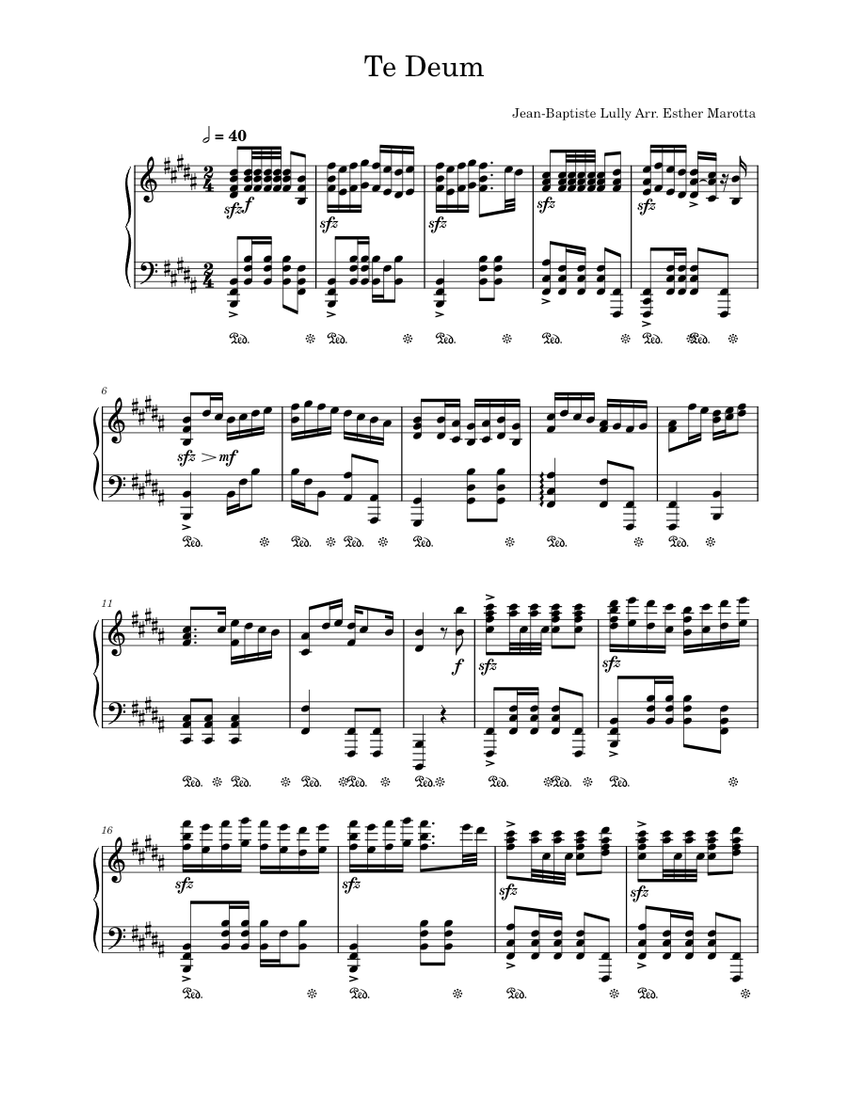 Te Deum - Jean Baptiste Lully - Arr. Esther Marotta Sheet music for Piano (Solo) | Musescore.com