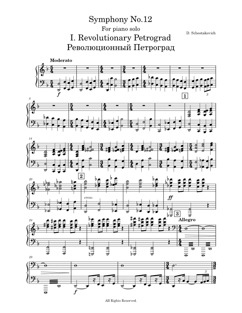 Shostakovich Symphony No.12 The year 1917 for piano solo Sheet Music ...