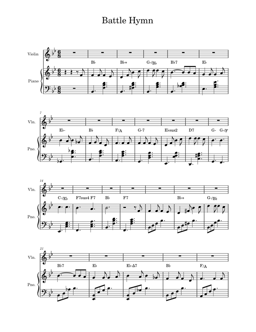 Battle_Hymn Sheet music for Piano, Violin (Piano Quartet) | Musescore.com