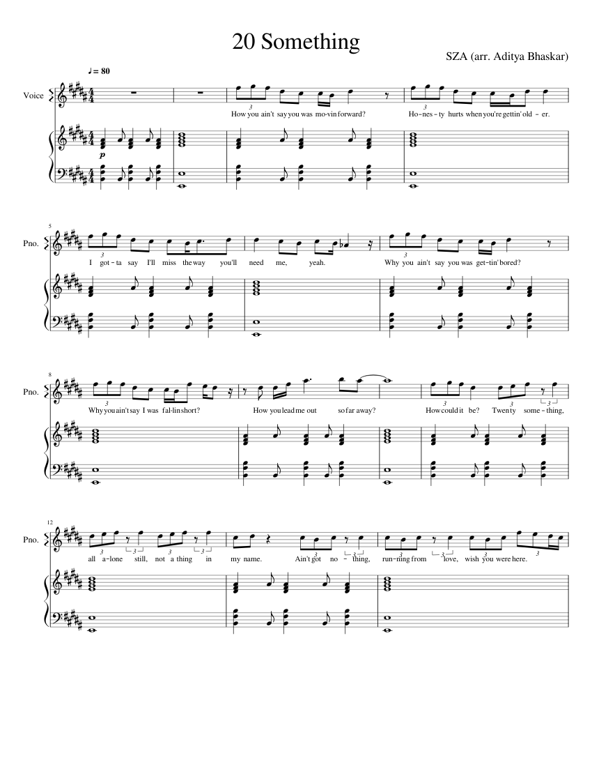 SZA - 20 Something (Piano) Sheet Music for Piano (Solo) | MuseScore.com