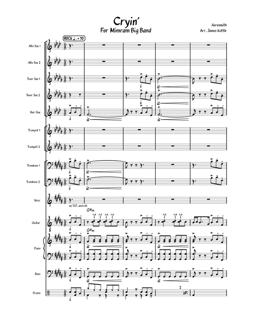 Cryin' - Aerosmith - For Big Band Sheet Music for Piano, Trombone ...