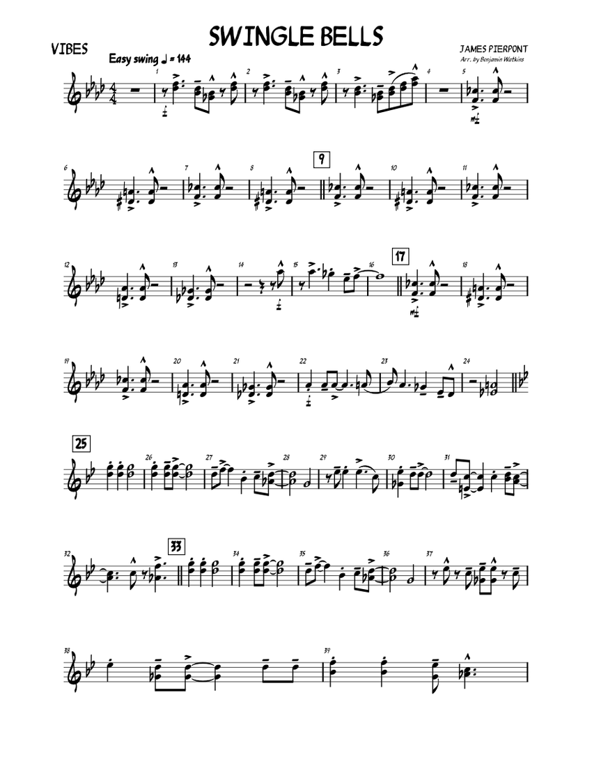 SWINGLE BELLS - JAMES PIERPONT Sheet music for Piano (Jazz Band) Easy ...