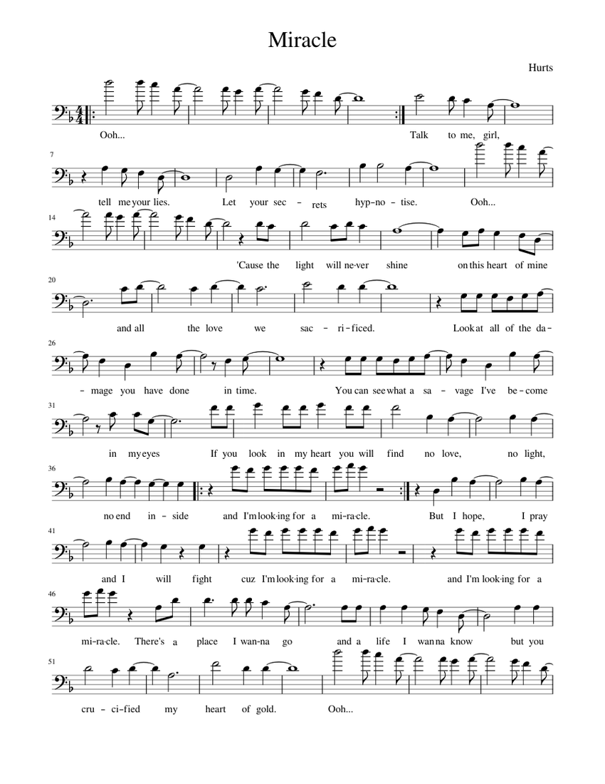 Miracle by Hurts Sheet music for Cello (Solo) | Musescore.com