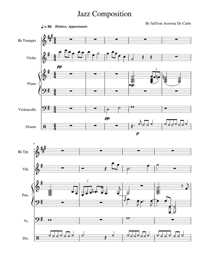 Jazzz Composition Sheet music for Piano, Trumpet in b-flat, Violin ...