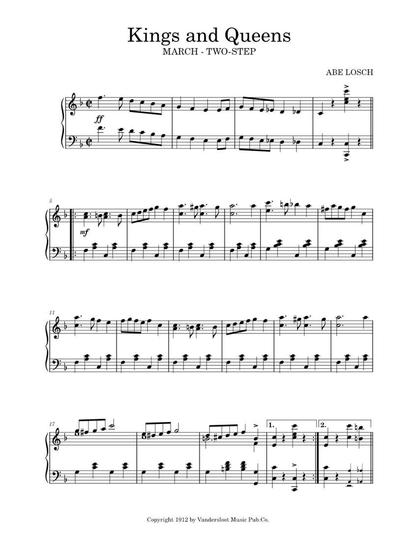 Kings and Queens (1912) Sheet music for Piano (Solo) | Musescore.com