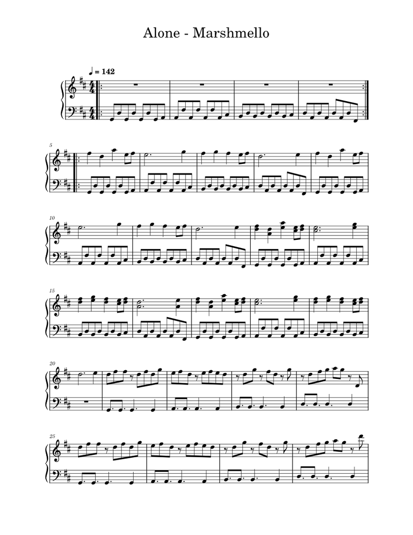 Alone – Marshmello Sheet music for Piano (Solo) Easy | Musescore.com