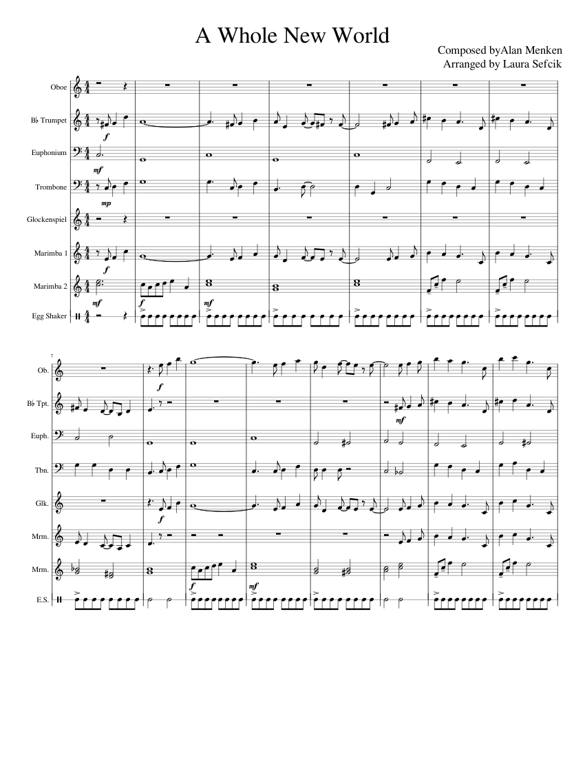A Whole New World Sheet Music for Trombone, Euphonium, Oboe, Trumpet in ...