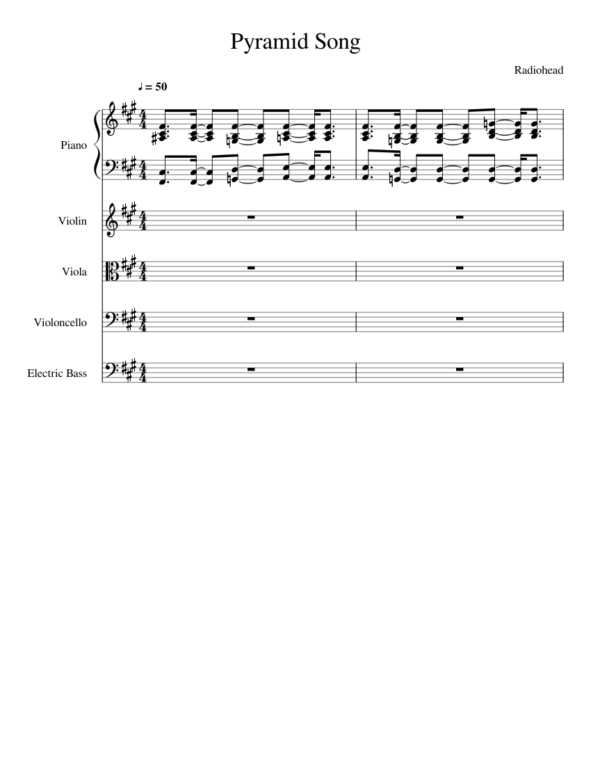 Pyramid Song Sheet Music for Piano, Violin, Viola, Cello & more ...