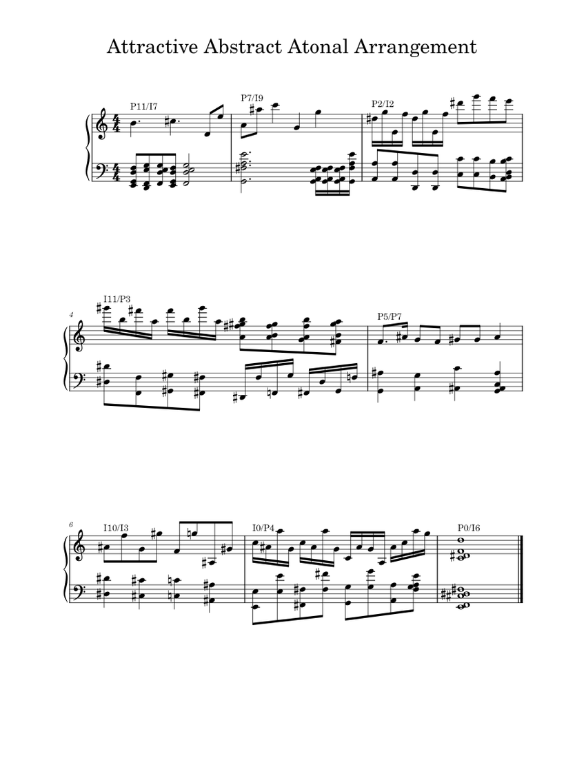 Attractive Abstract Atonal Arrangement Sheet Music for Piano (Solo ...