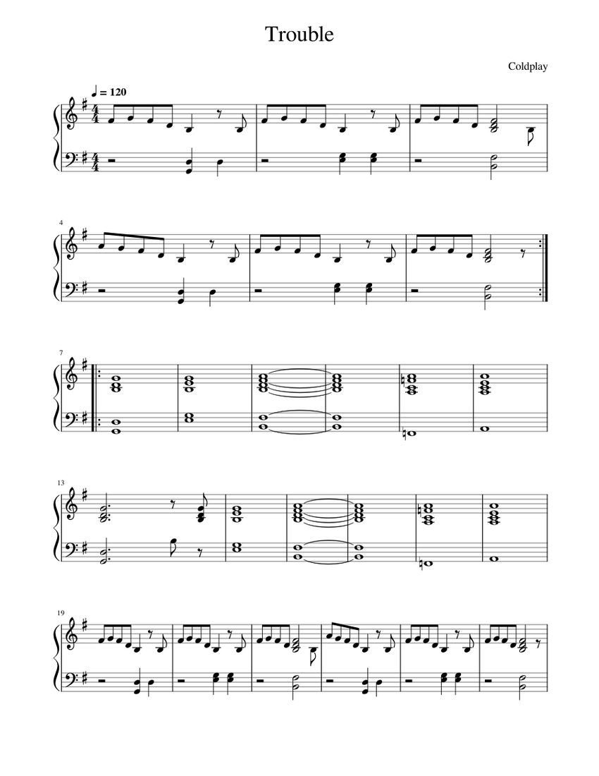 Trouble – Coldplay Sheet music for Piano (Solo) Easy | Musescore.com