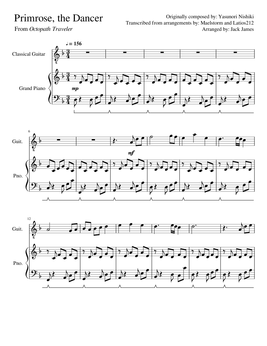 Primrose, the Dancer & Motif - Octopath Traveler Sheet Music for Piano ...