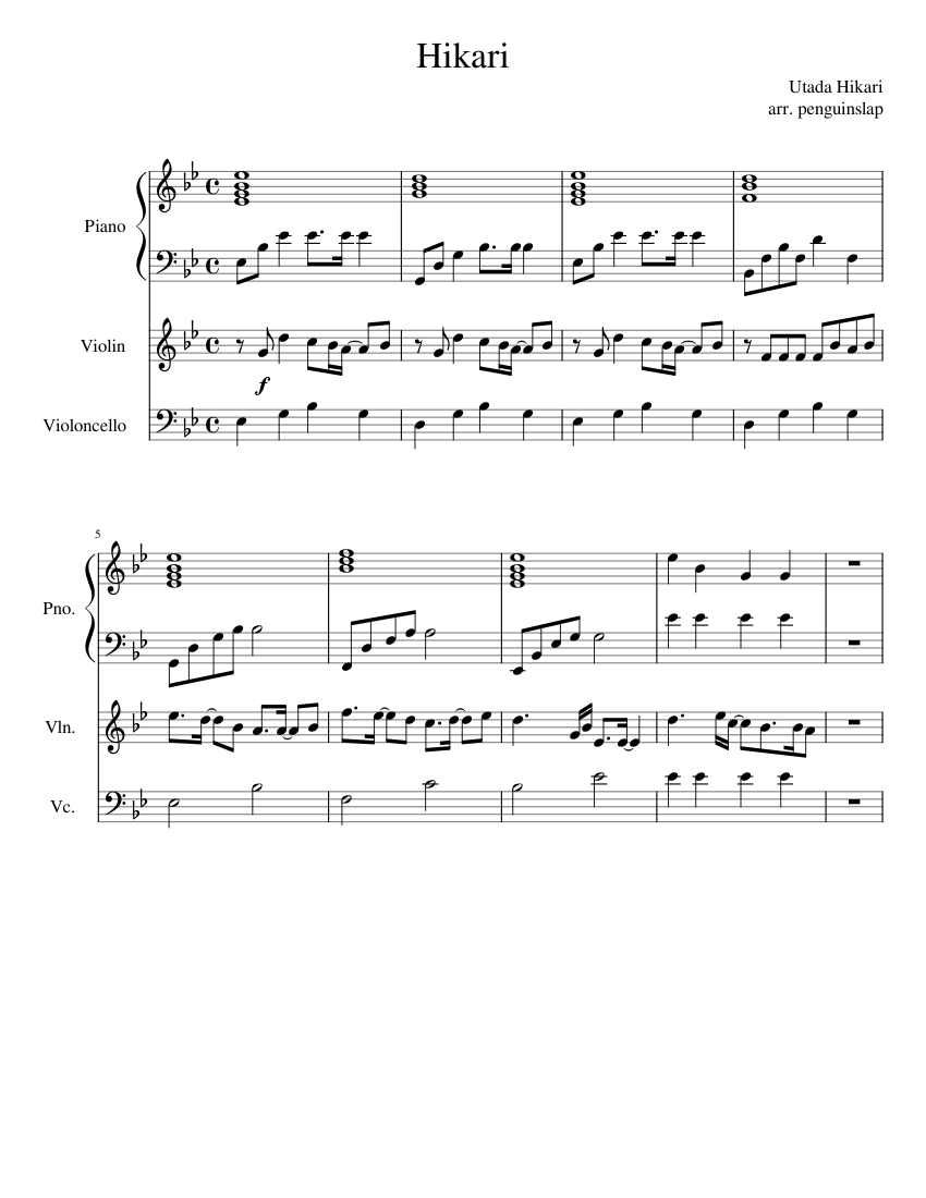 simple and clean Sheet Music for Piano, Violin, Cello (Mixed Trio ...