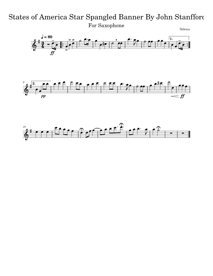 States of America Star Spangled Banner United Sheet music for Saxophone ...