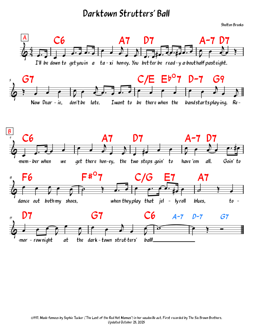 Darktown Strutters' Ball – Shelton Brooks/Sophie Tucker (Lead Sheet ...