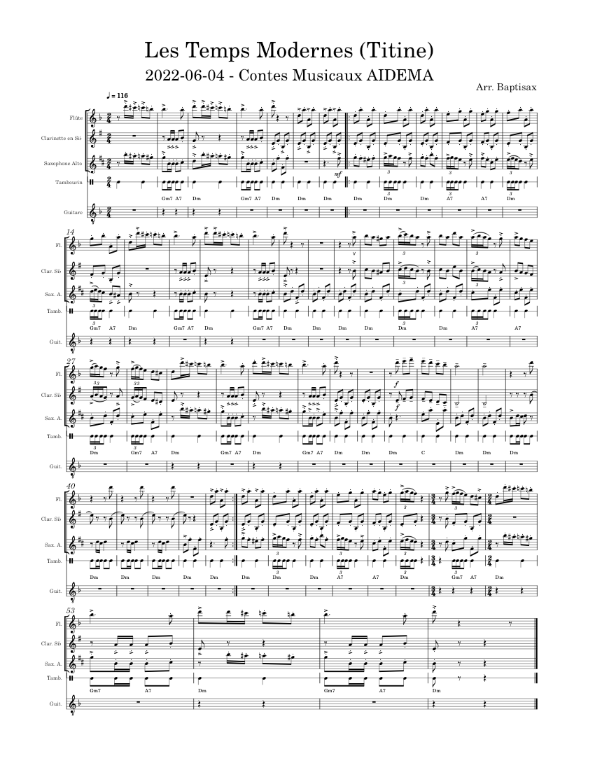 Modern Times – Charlie Chaplin Sheet music for Tambourine, Flute ...