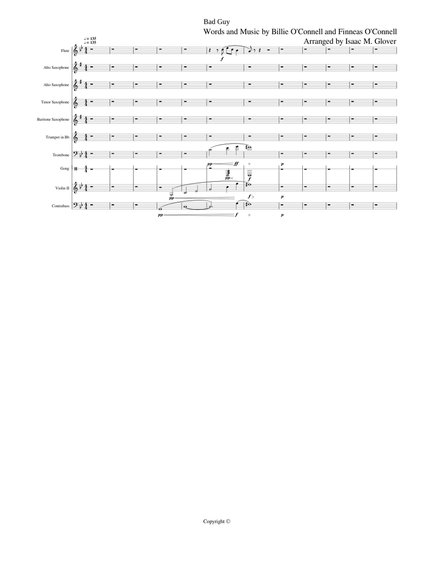 Billie Eilish - Bad Guy (Orchestral arrangement) Sheet Music for ...