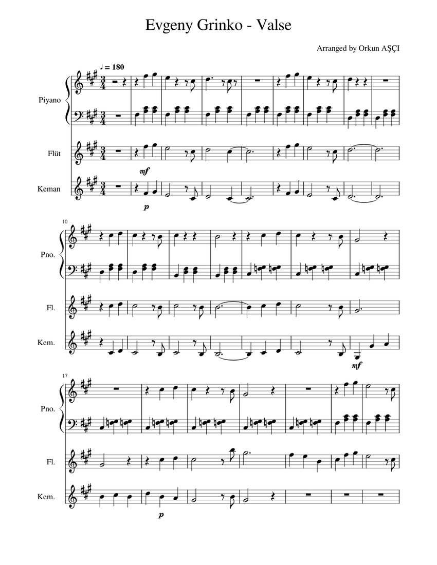 Evgeny Grinko - Valse (Trio) Sheet music for Piano, Flute, Violin (Mixed Trio) | Musescore.com