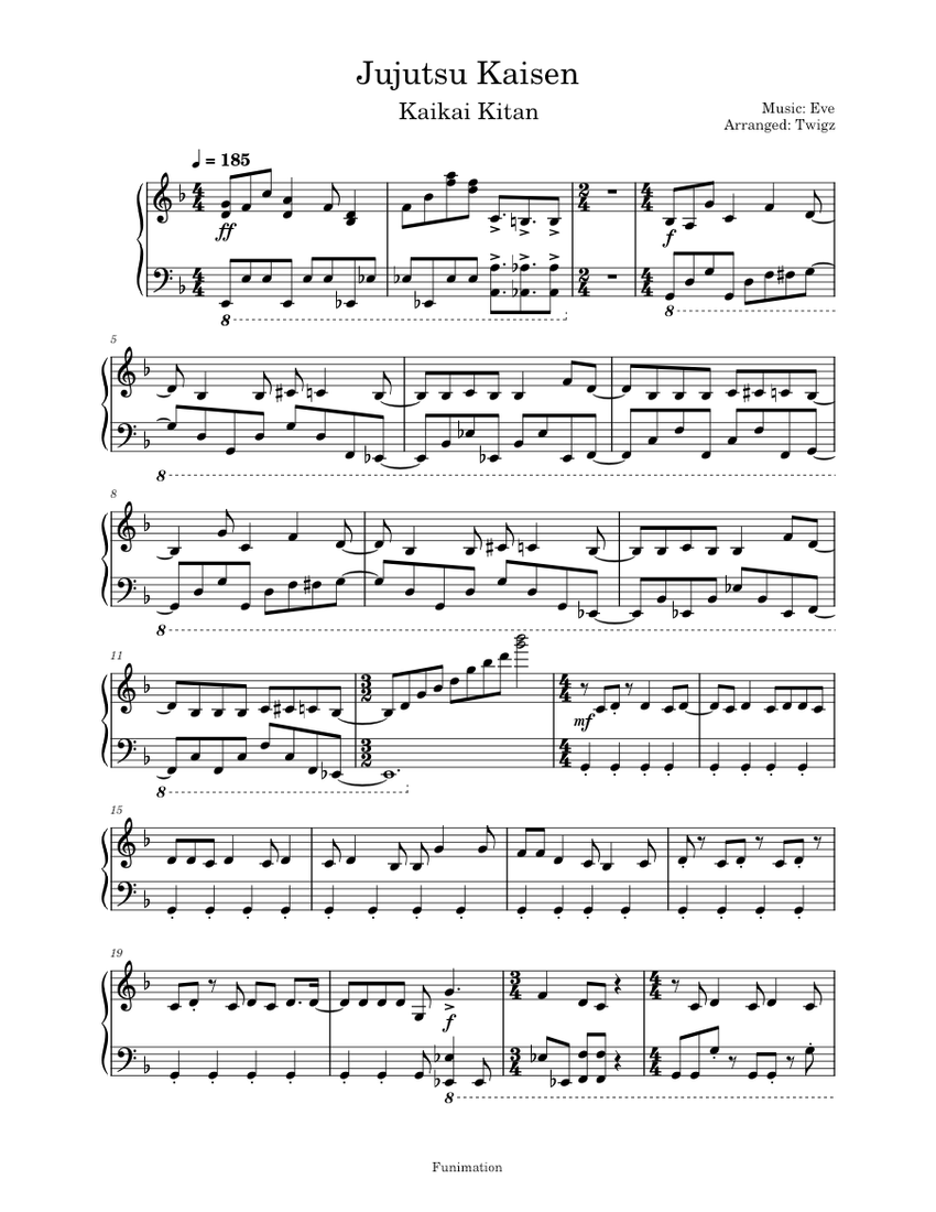 Jujutsu Kaisen OP 1 | Kaikai Kitan – Eve Sheet music for Piano (Solo ...