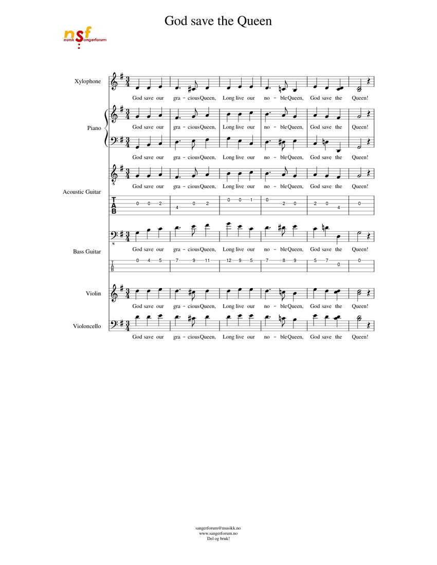 God save the Queen Sheet Music for Piano, Violin, Cello, Guitar & more ...