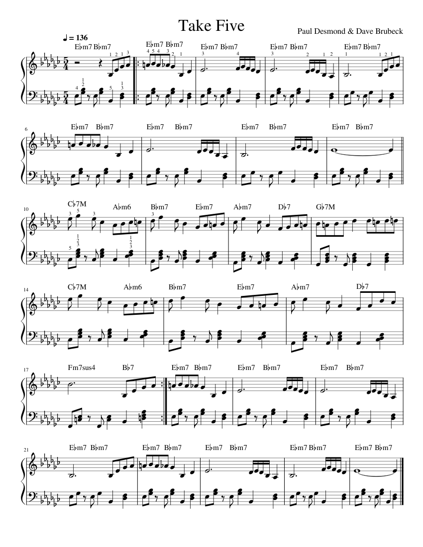 Take Five Sheet music for Piano, Guitar (Solo) | Musescore.com