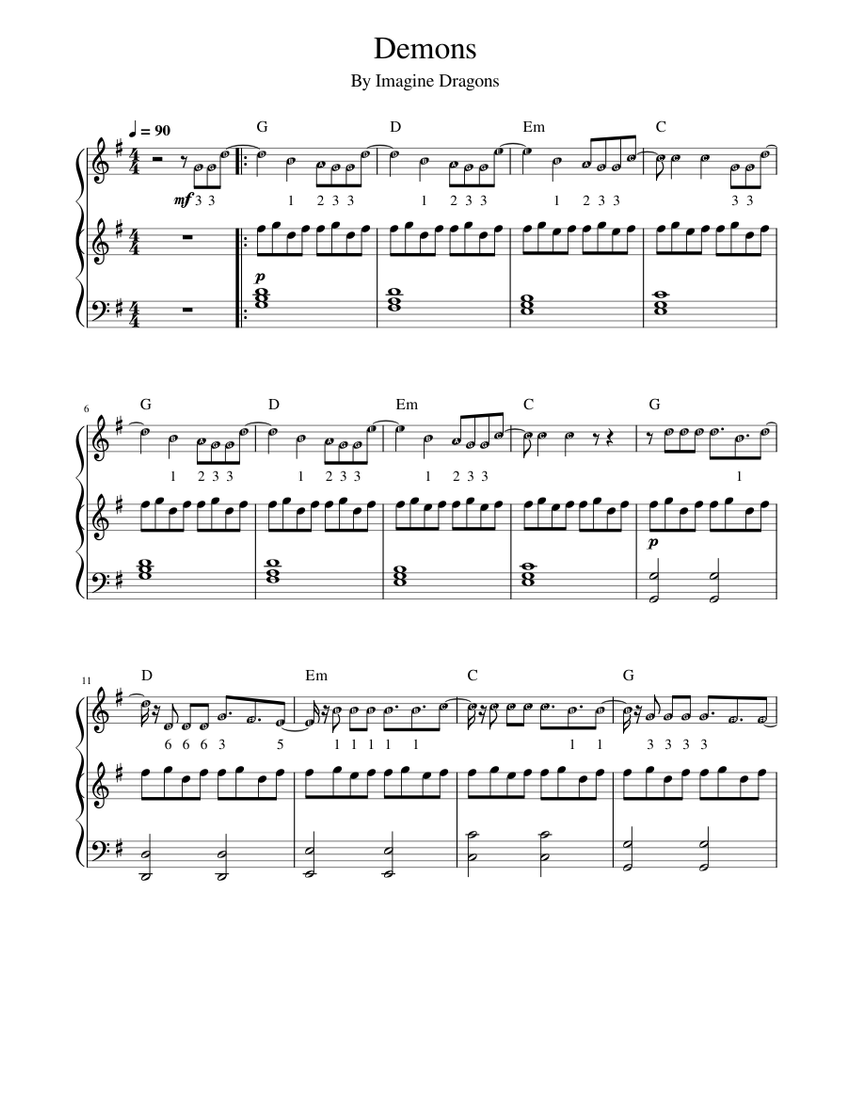 Demons – Imagine Dragons - Leadsheet- Soprano Recorder Sheet Music with ...