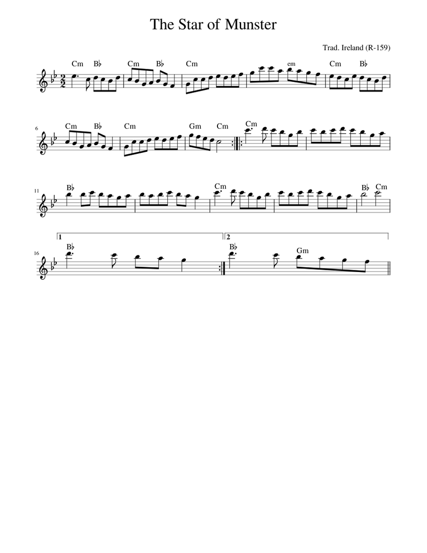 Traditional music - The Star of Munster Sheet music for Piano (Solo ...