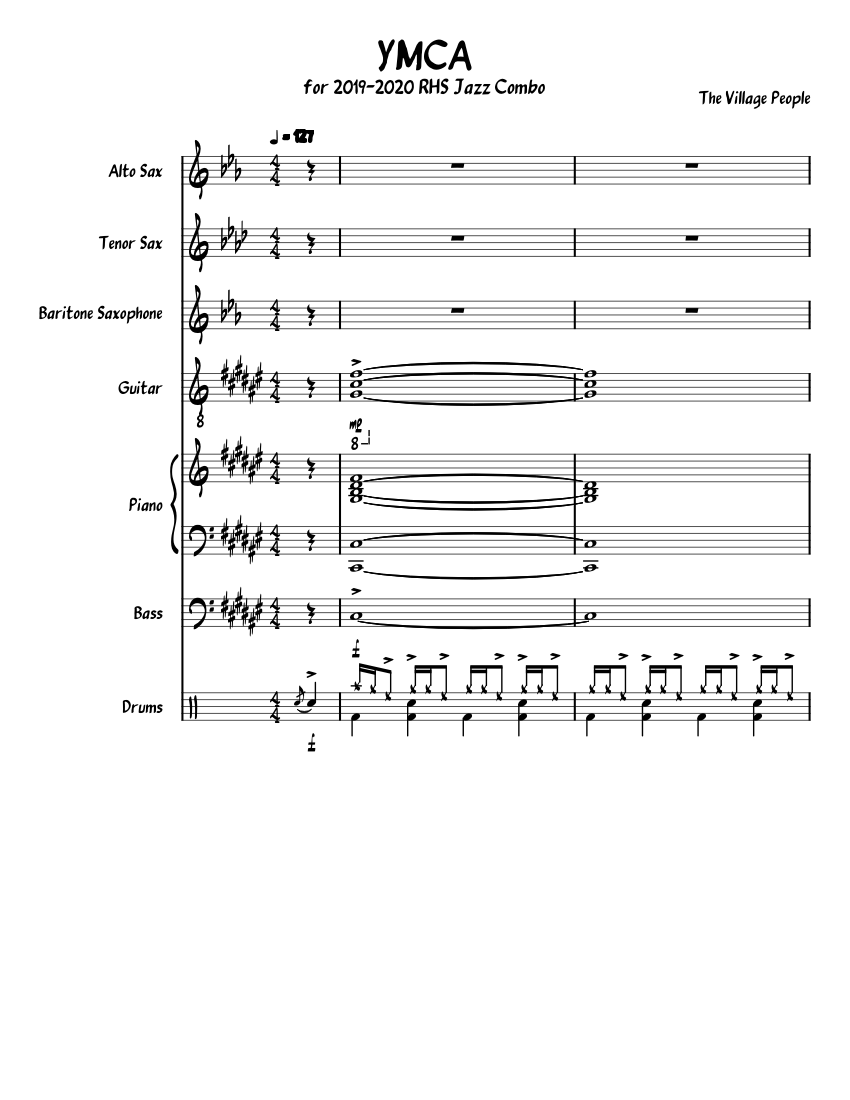 YMCA Sheet Music for Piano, Saxophone alto, Saxophone tenor, Saxophone ...