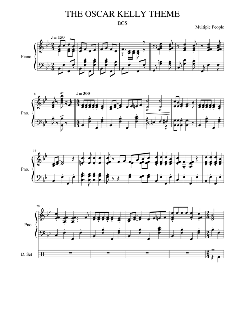 The Oscar Kelly Theme Sheet Music with Chords for Piano, Tambourine ...