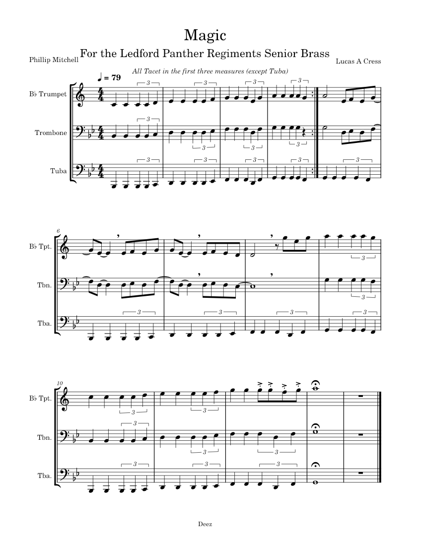 Magic Finished Sheet music for Trombone, Tuba, Trumpet in b-flat (Brass ...