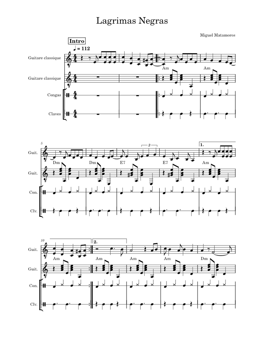 Lágrimas Negras – Miguel Matamoros Sheet Music with Chords for Guitar ...
