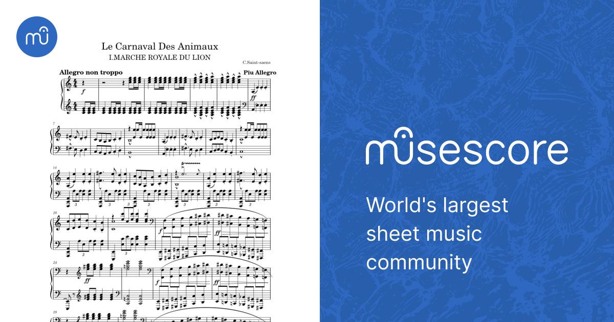 Royal March of the Lion – Camille Saint-Saëns Sheet Music for Piano ...