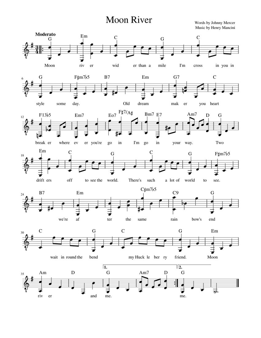 Moon River Sheet music for Guitar (Solo) | Musescore.com