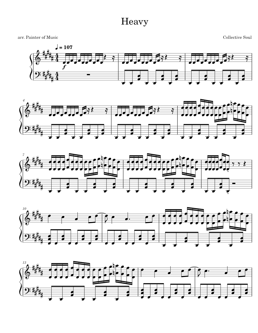 Heavy – Collective Soul Sheet Music for Piano (Solo) | MuseScore.com