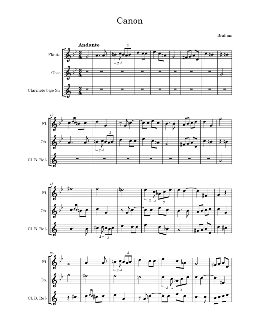 Canon – Johannes Brahms Canon I Brahms Sheet music for Flute, Oboe ...
