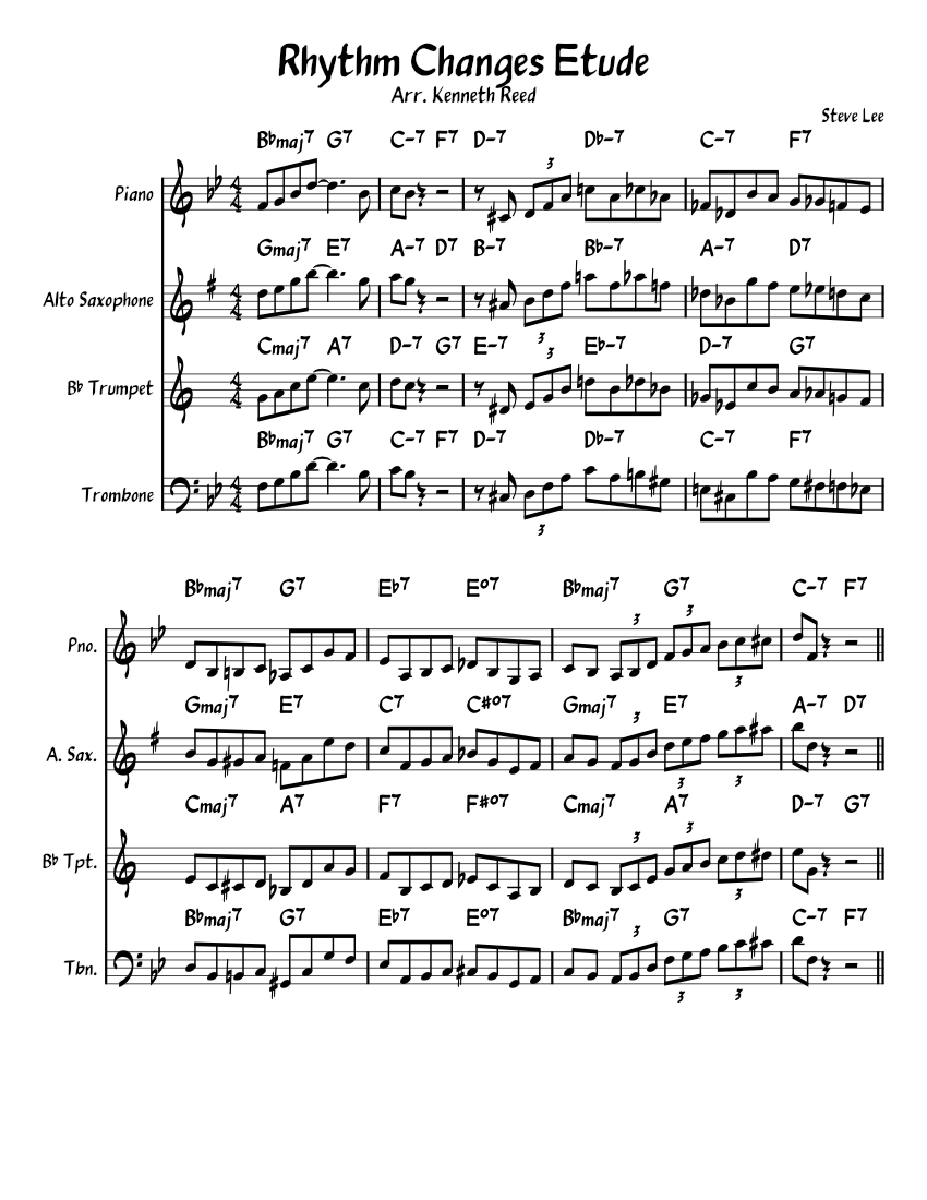 Rhythm Changes Etude Sheet Music for Piano, Trombone, Saxophone alto, Trumpet in b-flat (Solo ...