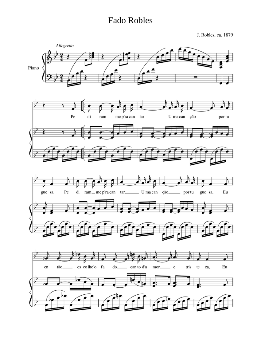 Fado Robles – J. R. Robles Sheet music for Piano, Flute (Piano-Voice) | Musescore.com
