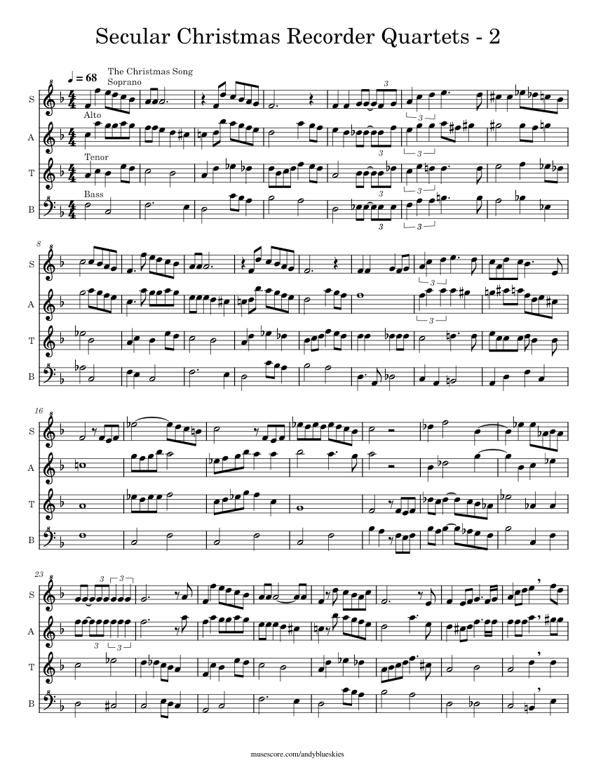 Secular Christmas Recorder Quartets - 2 Sheet music for Recorder ...