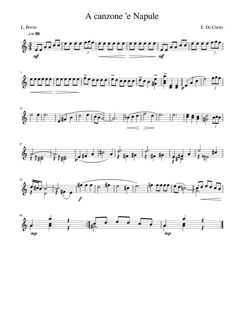 A canzone e Napule Sheet Music for Piano (Solo) Easy | MuseScore.com