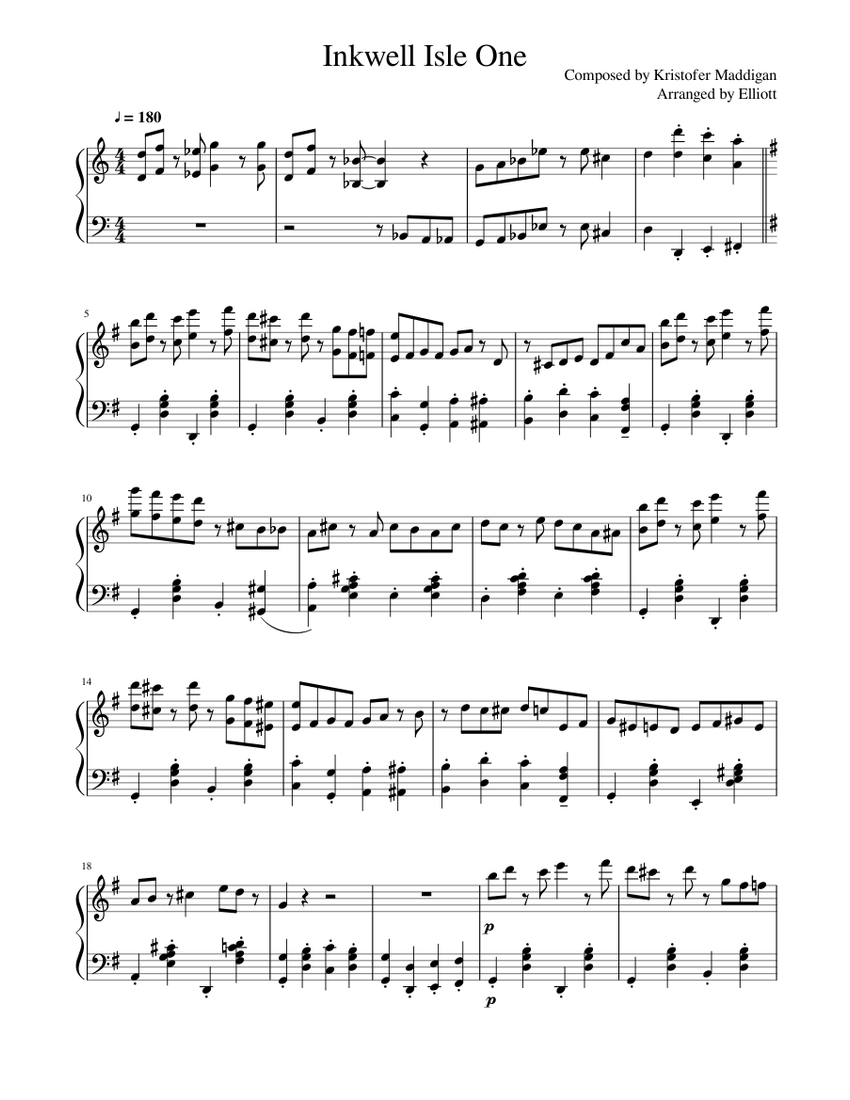 Inkwell Isle One Sheet Music for Piano (Solo) | MuseScore.com