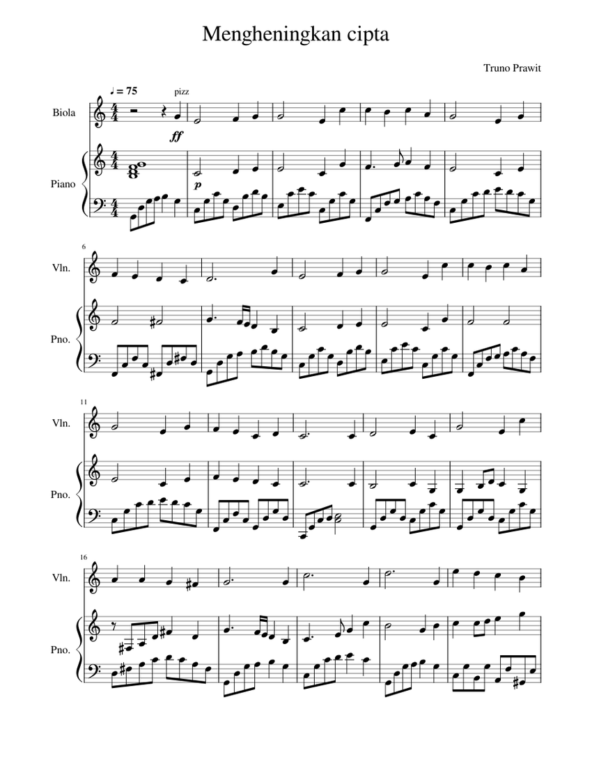 Mengheningkan cipta Sheet Music for Piano, Violin (Solo) | MuseScore.com
