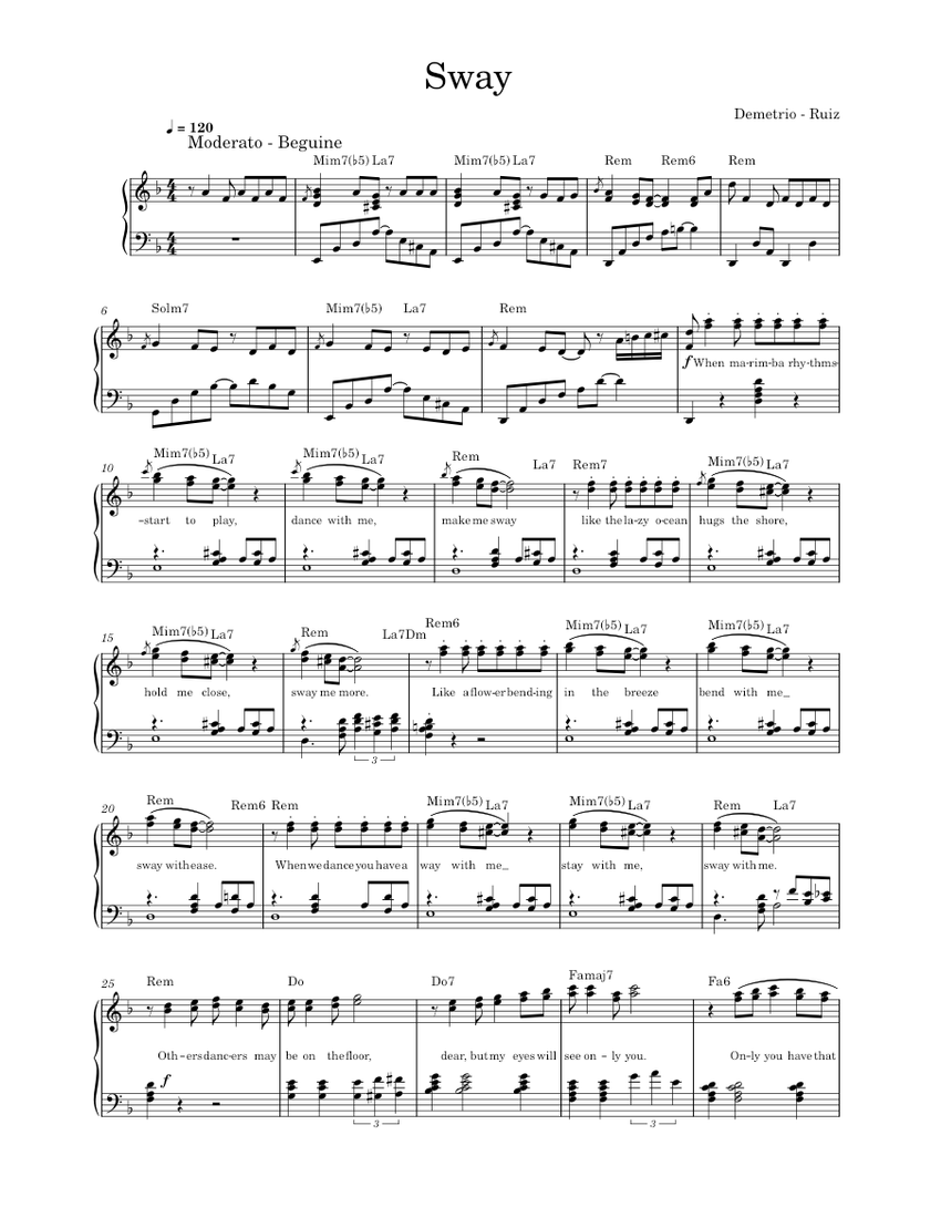 Sway – Michael Bublé Sheet music for Piano (Solo) | Musescore.com
