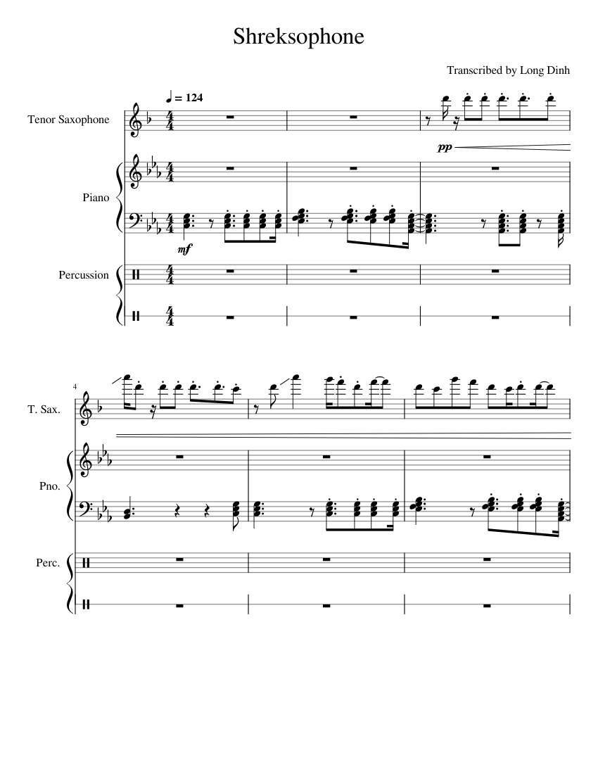 Shreksophone Sheet Music for Piano, Saxophone tenor, Drum group, Hand ...