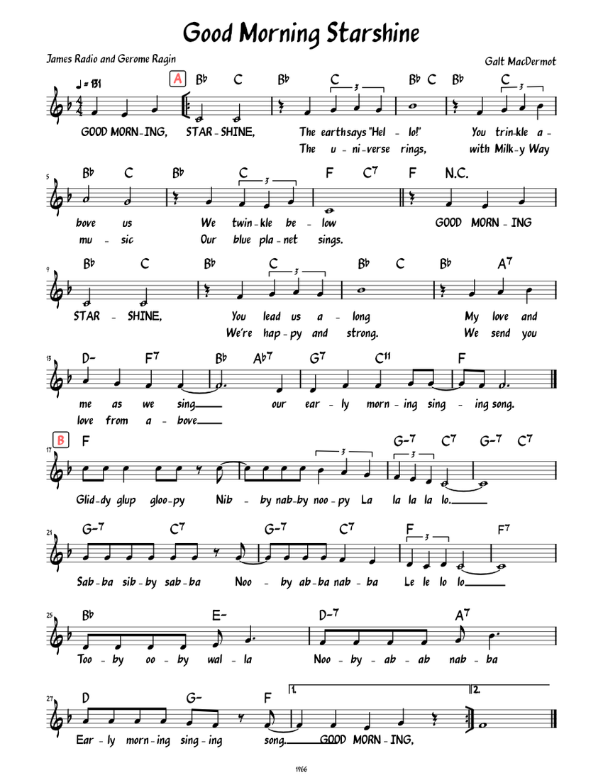 Good Morning Starshine (Lead sheet with lyrics ) Sheet music for Piano ...