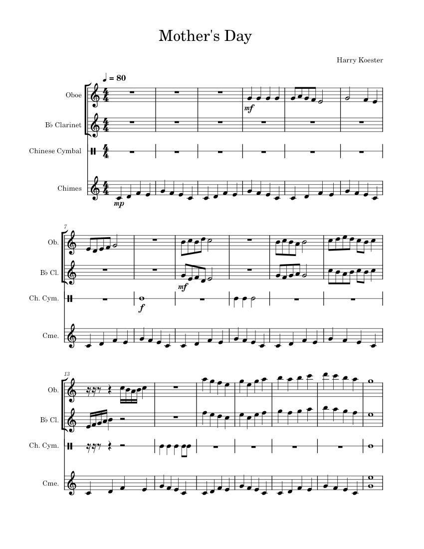 Mother's Day Sheet music for Oboe, Clarinet in b-flat, Tubular bells ...